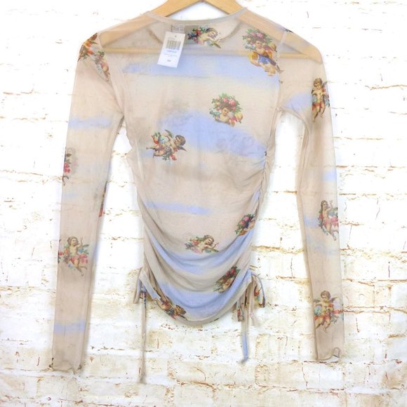 Hot Topic | Tops | Hot Topic Cherub Clouds Print Mesh Top Womens S ...